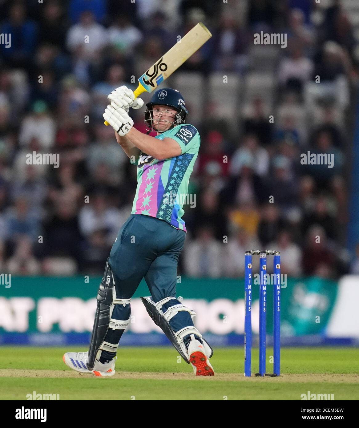 Oval Invincibles' Jordan Cox hits a boundary during The Hundred Men's ...