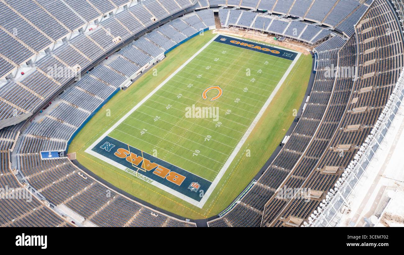 An aerial view of Soldier Field, home to the Chicago Bears, football ...