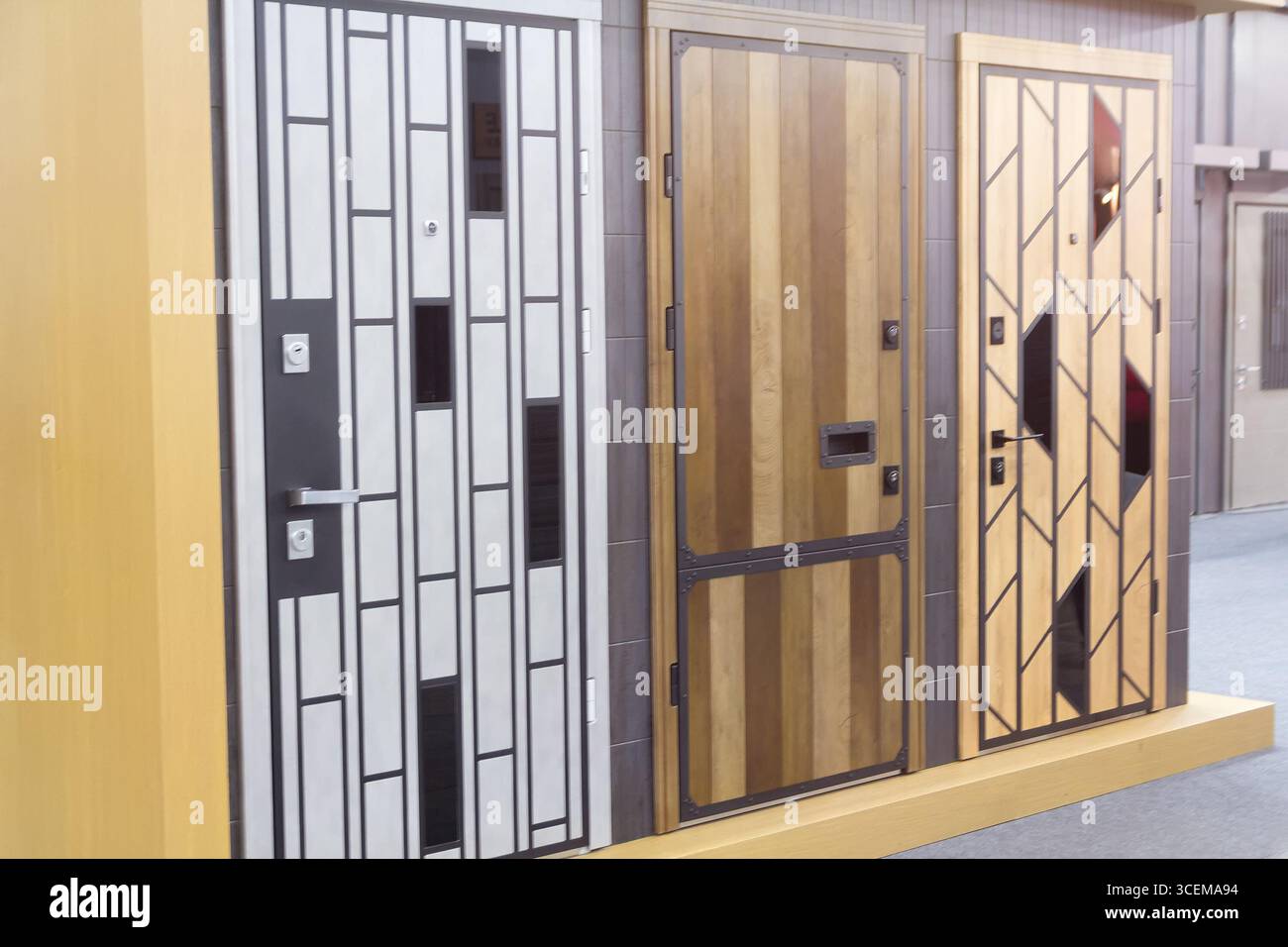 Front doors displays at a store showcase. Industry Stock Photo - Alamy