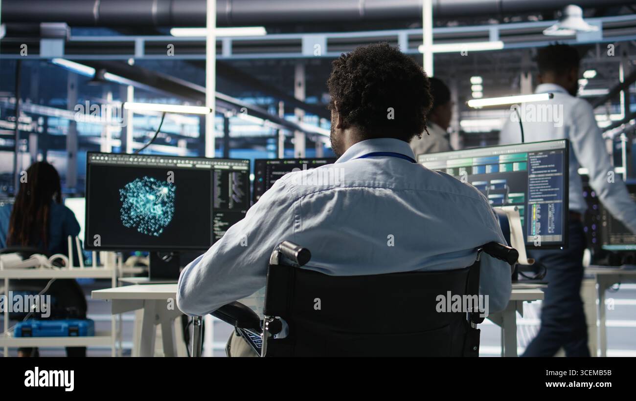 Server room programmer with paraplegia interprets AI generated data ...