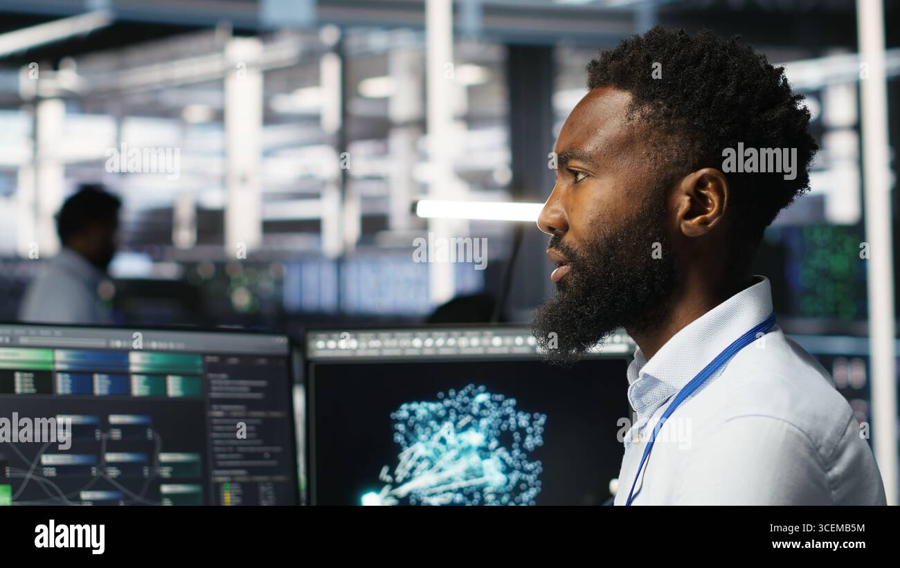 Server hub admin using AI neural network node tree program to optimize system health. Data ...