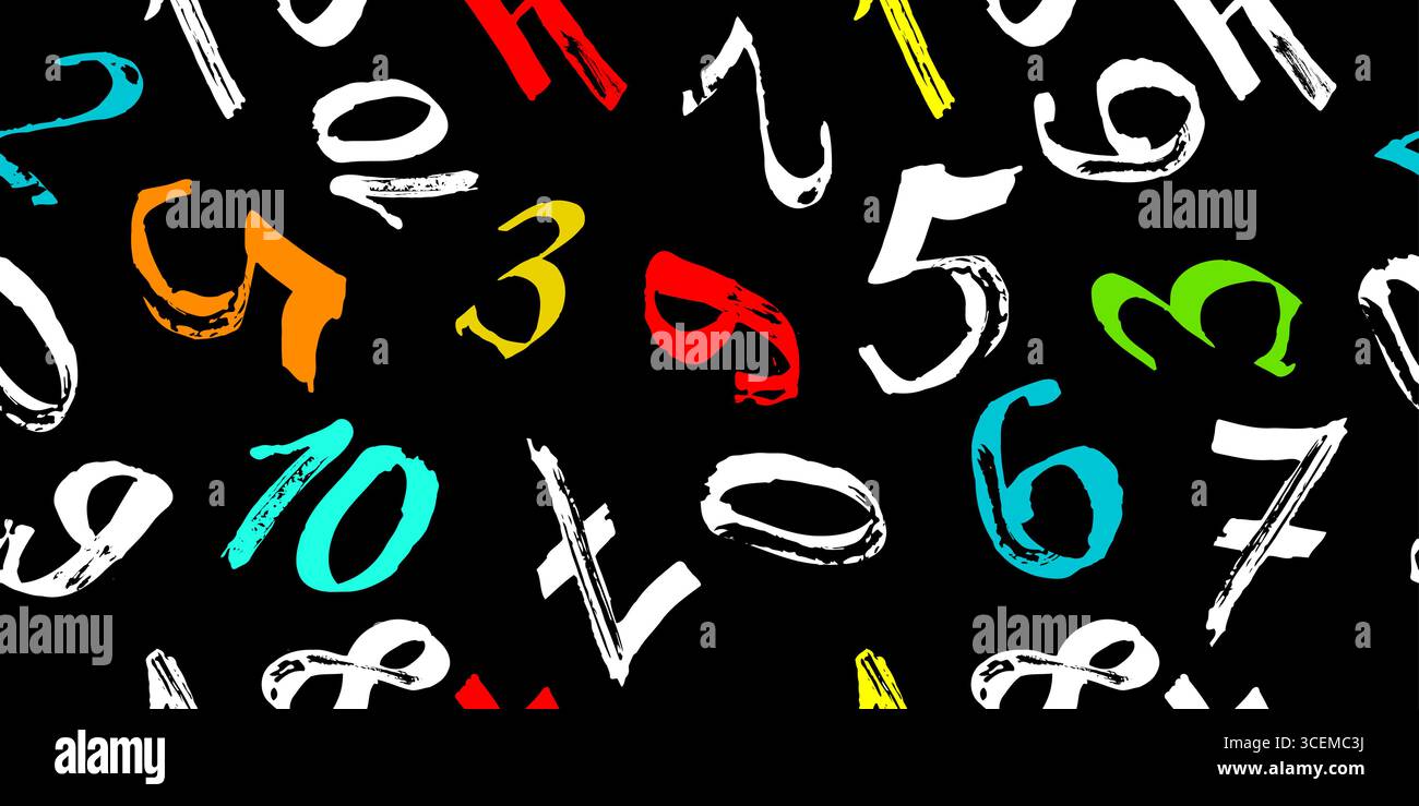 Grunge numbers vector seamless pattern. hand drawn. Not AI, Vector ...
