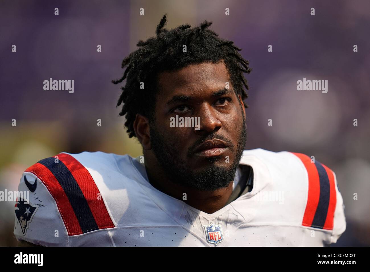 New England Patriots defensive tackle Joshua Farmer (92) leaves the ...