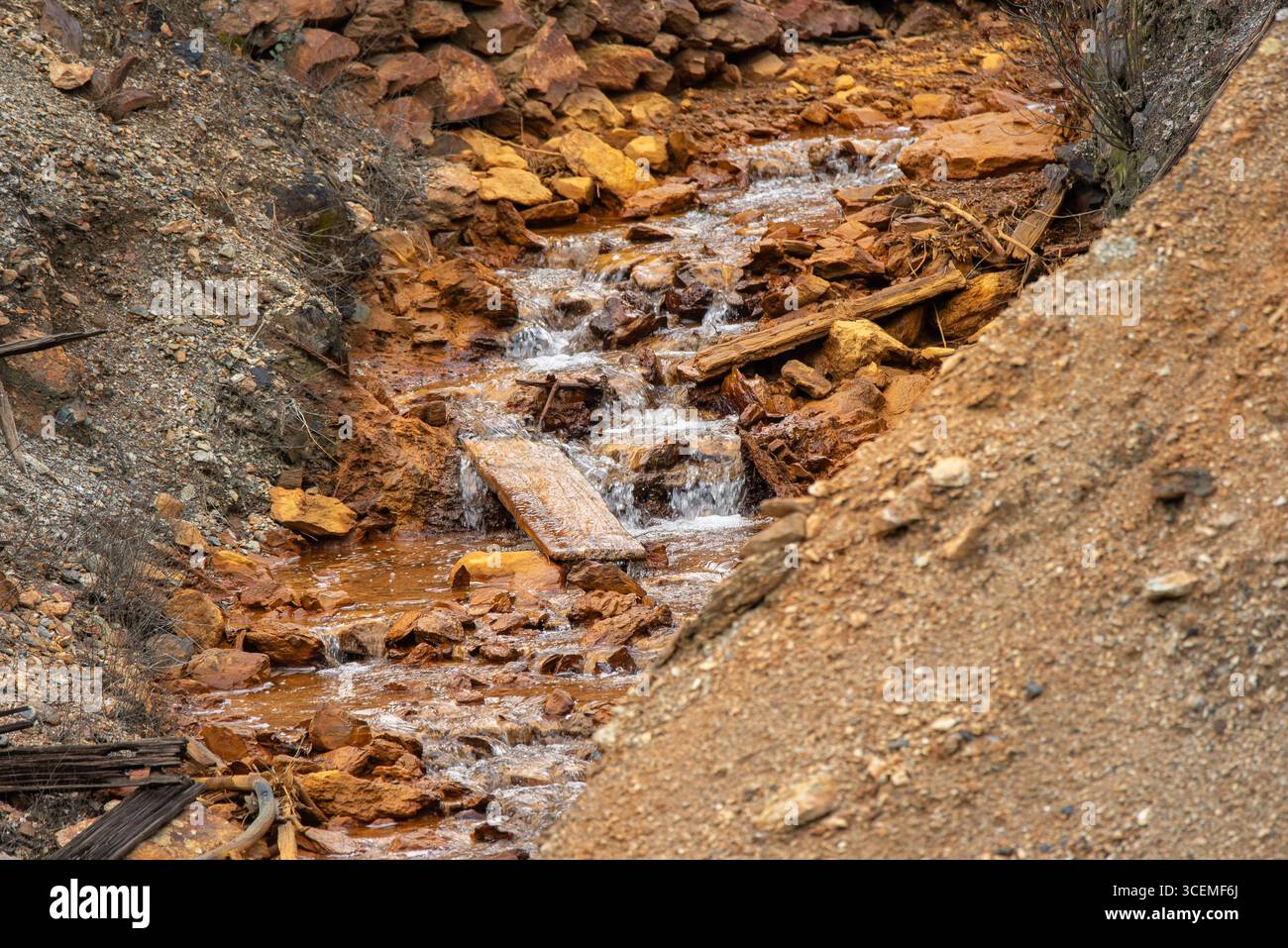 Toxic sulfur runoff from an abandoned mine in Northern California Stock ...