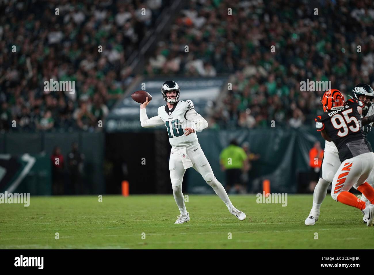 Philadelphia Eagles quarterback Tanner McKee in action during an NFL ...