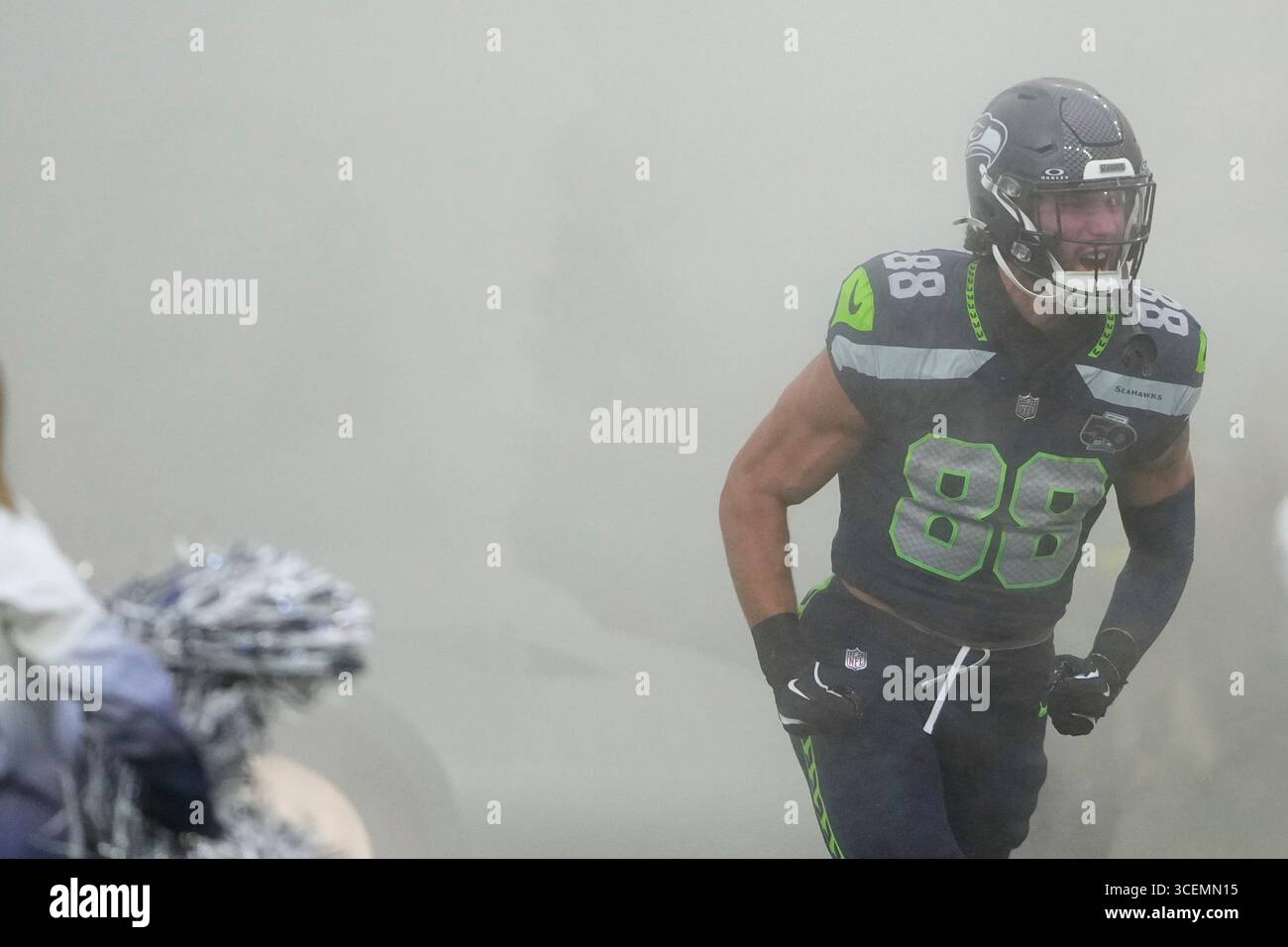 Seattle Seahawks tight end AJ Barner runs out to the field during ...