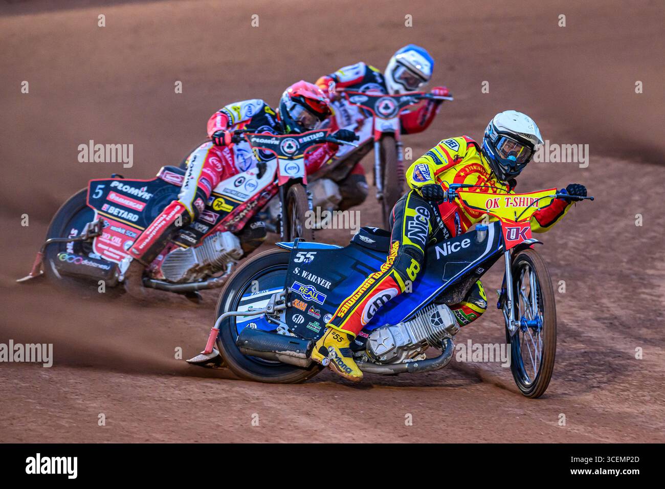 Matej Zagar of Birmingham Brummies in White leading Dan Bewley of Belle ...
