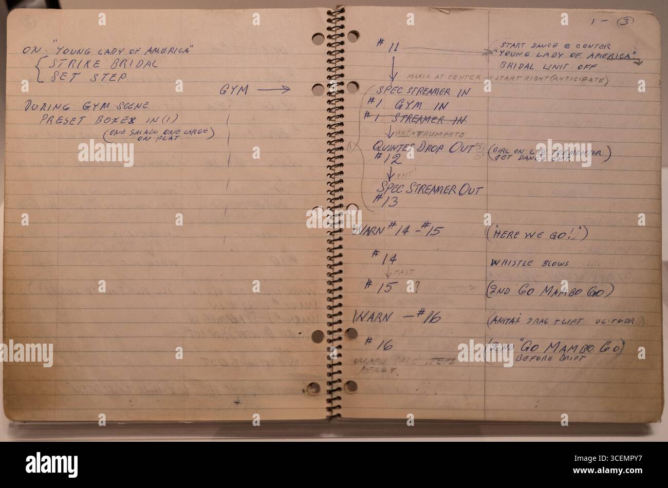 notebook showing the notes for a scene in the film and musicla West ...