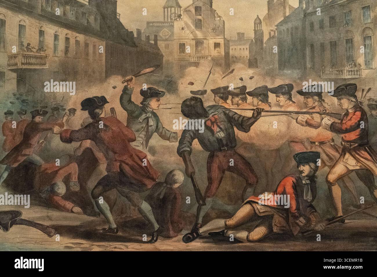 chromolithographic print dipicts Crispus Attucks confronting the ...