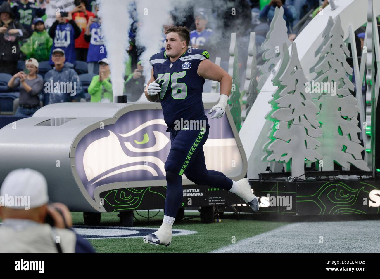 Seattle Seahawks guard Grey Zabel (76) runs to the field during ...