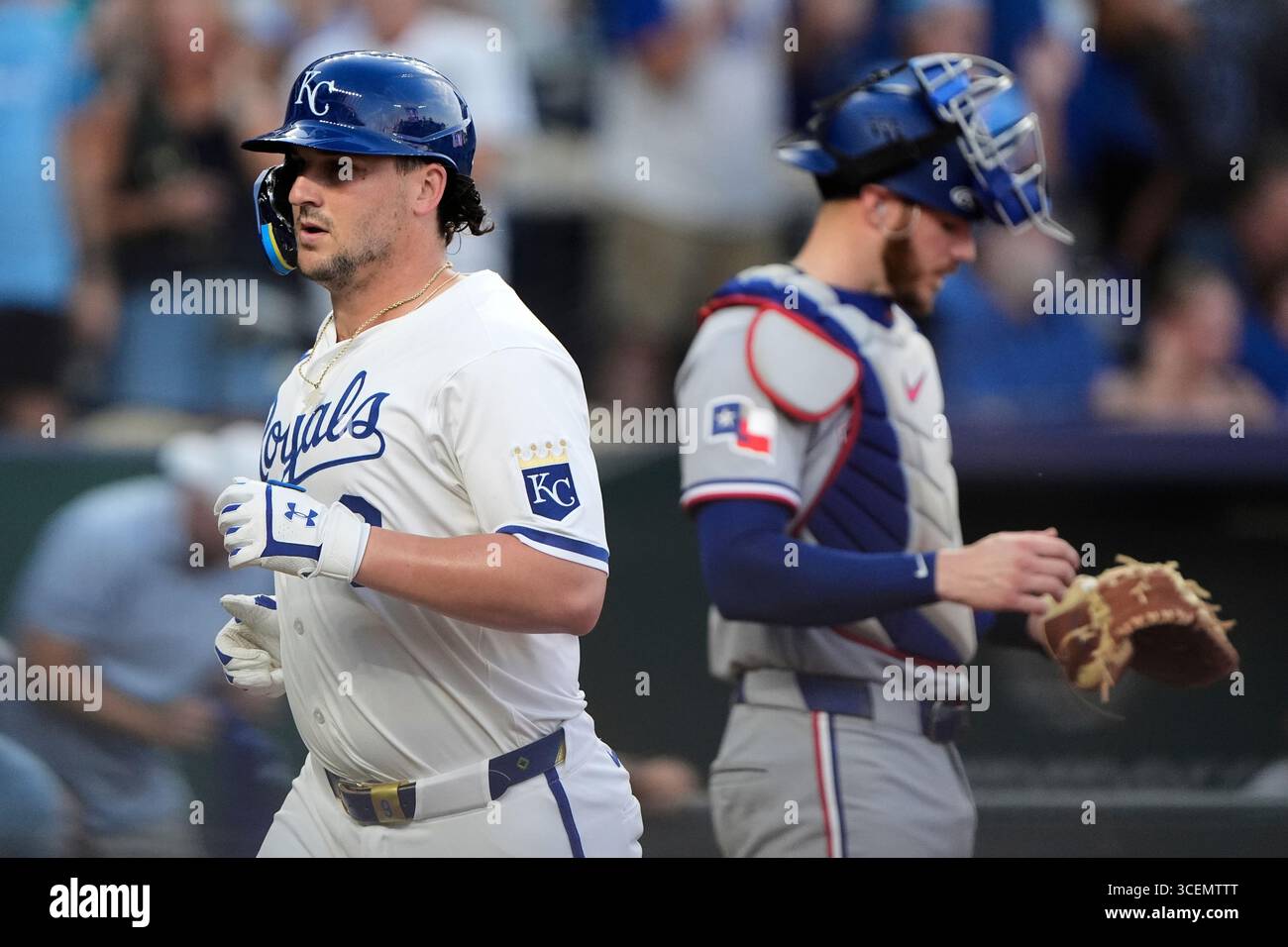 Kansas City Royals' Vinnie Pasquantino celebrates as he crosses the ...