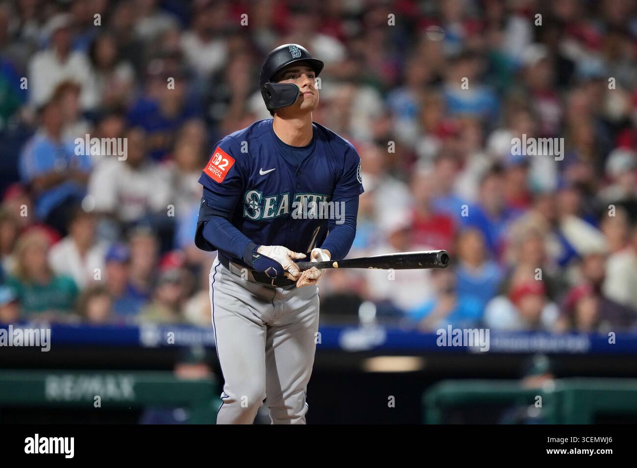 Seattle Mariners' Cole Young watches after hitting a three-run home run ...