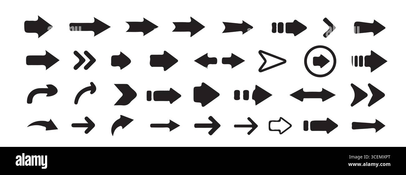 Black arrow vector icon pack. Arrow. Cursor. Black vector arrows icons ...