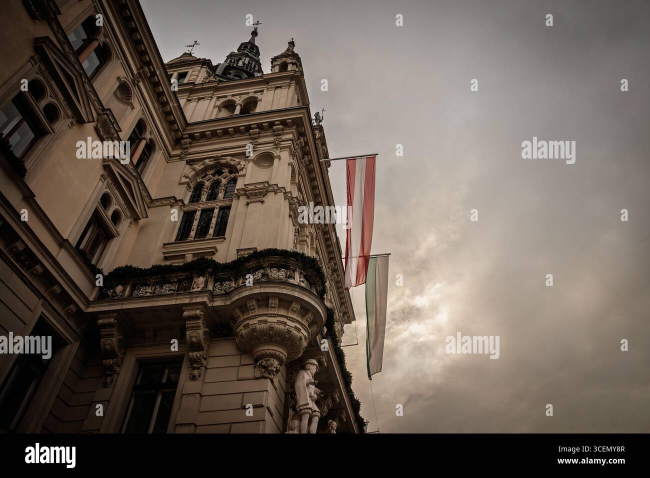 Flags of Austria and flag of Styria (Steiermark), displayed on a ...