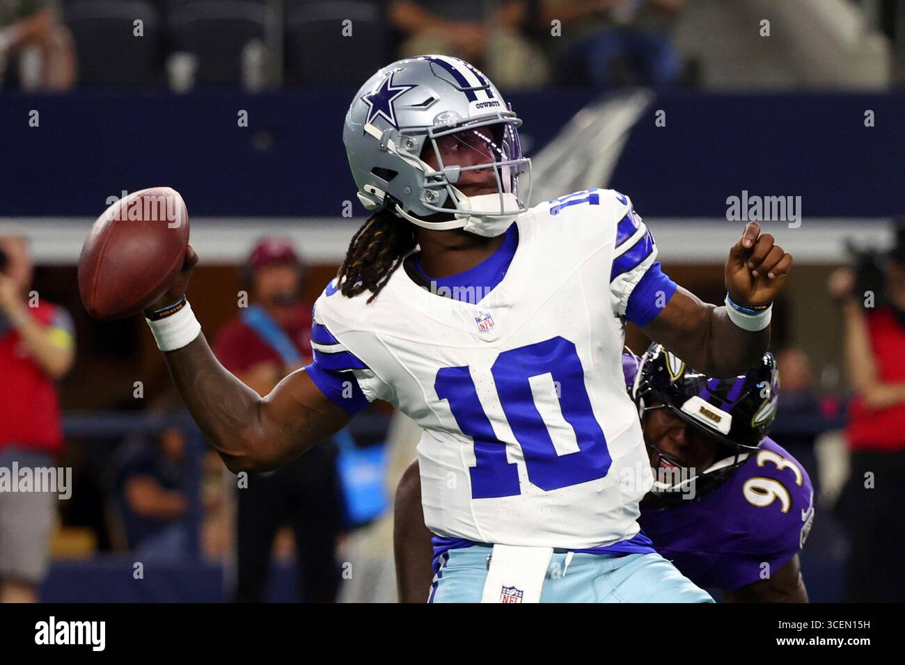 Dallas Cowboys quarterback Joe Milton III (10) drops back to pass ...