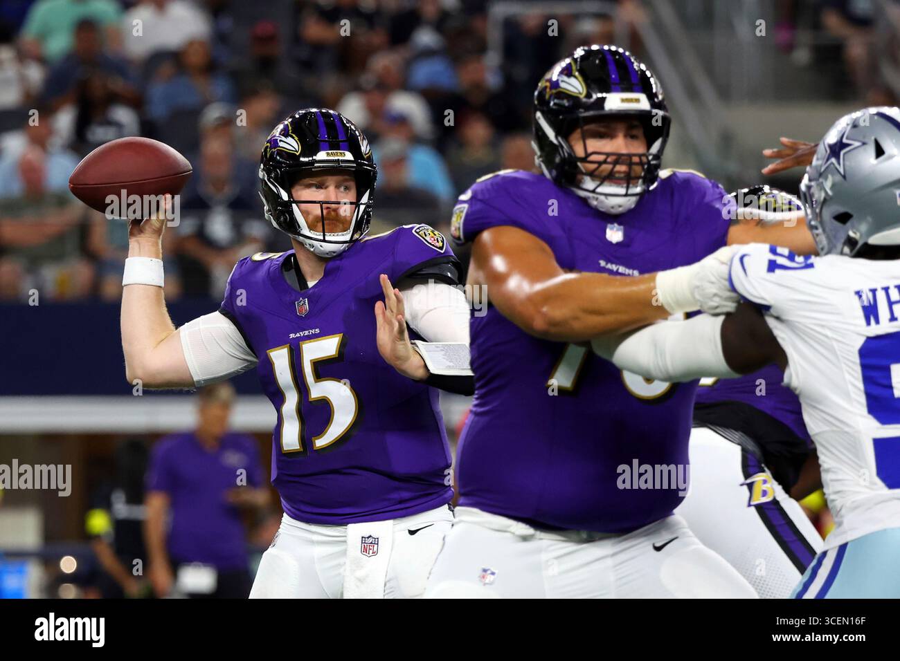 Baltimore Ravens quarterback Cooper Rush (15) throws a pass against the ...