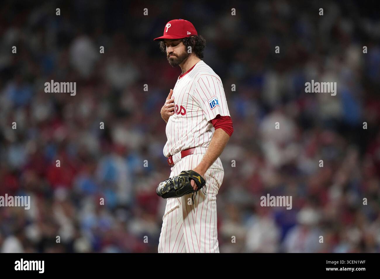 Philadelphia Phillies' Jordan Romano reacts during a baseball game ...