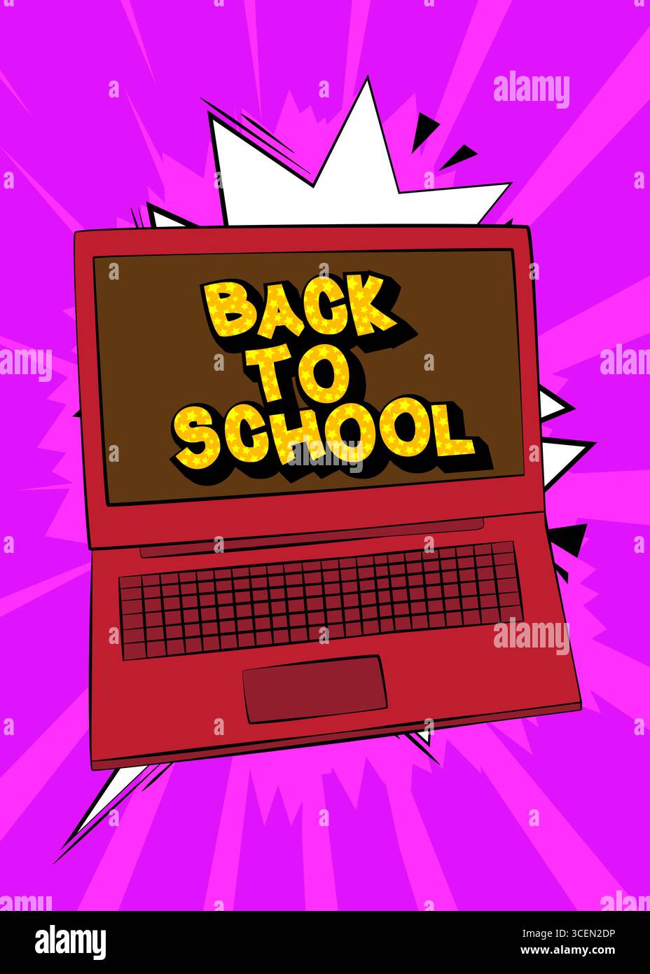 Cartoon Laptop, comic book Notebook with Back To School text. Retro ...