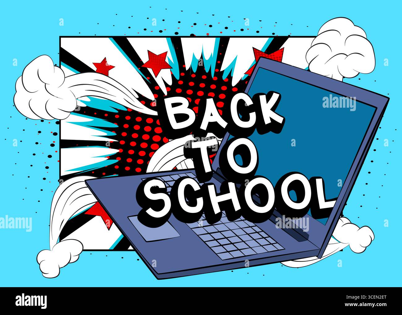 Cartoon Laptop, comic book Notebook with Back To School text. Retro ...