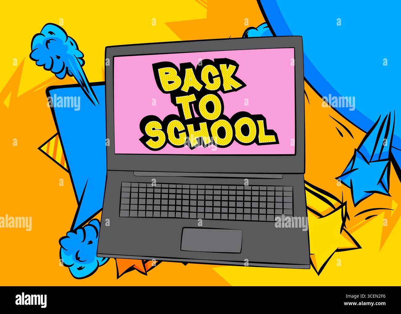 Cartoon Laptop, comic book Notebook with Back To School text. Retro ...