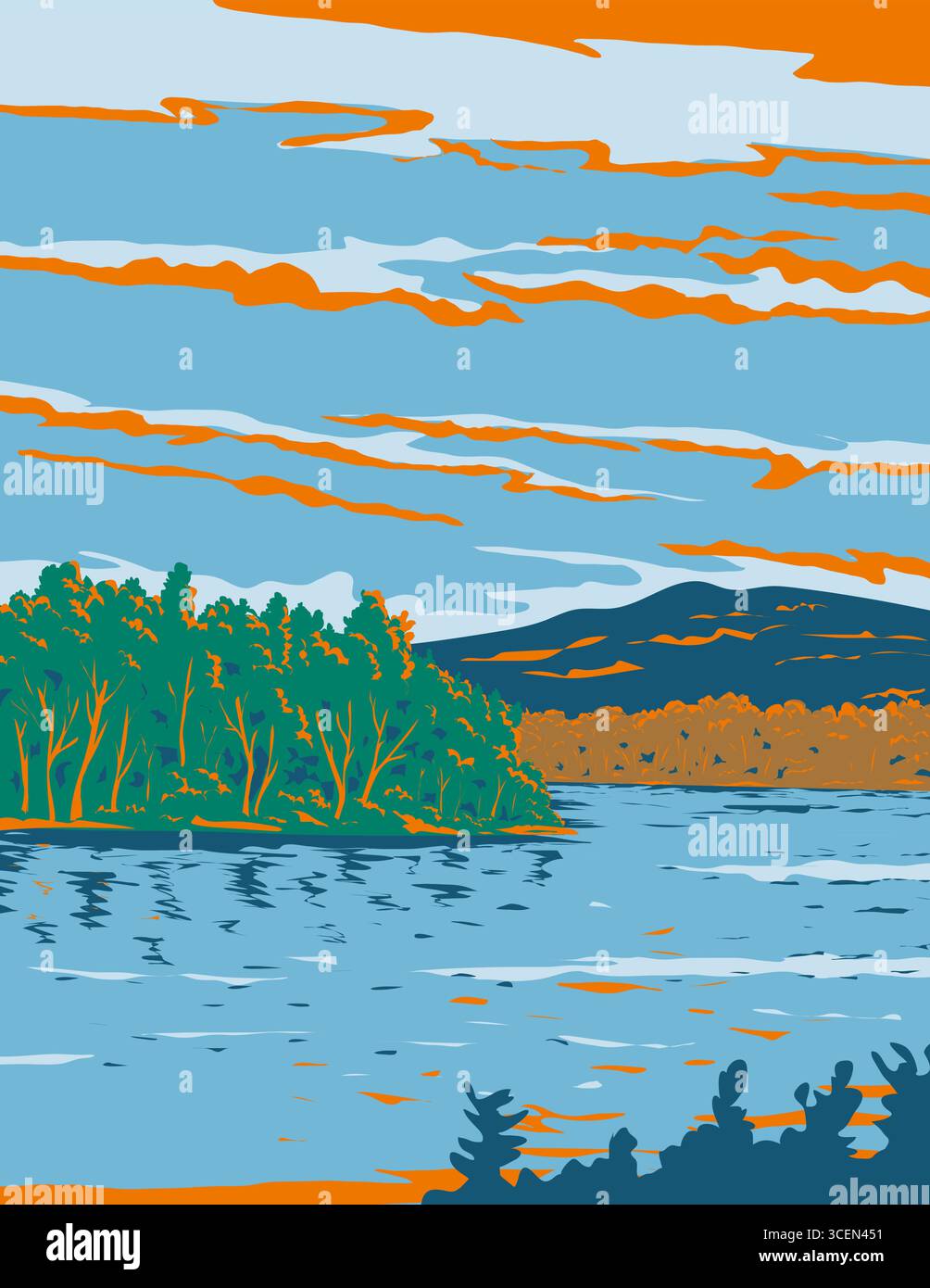 WPA poster art of Lake Champlain between New York and Vermont in the ...
