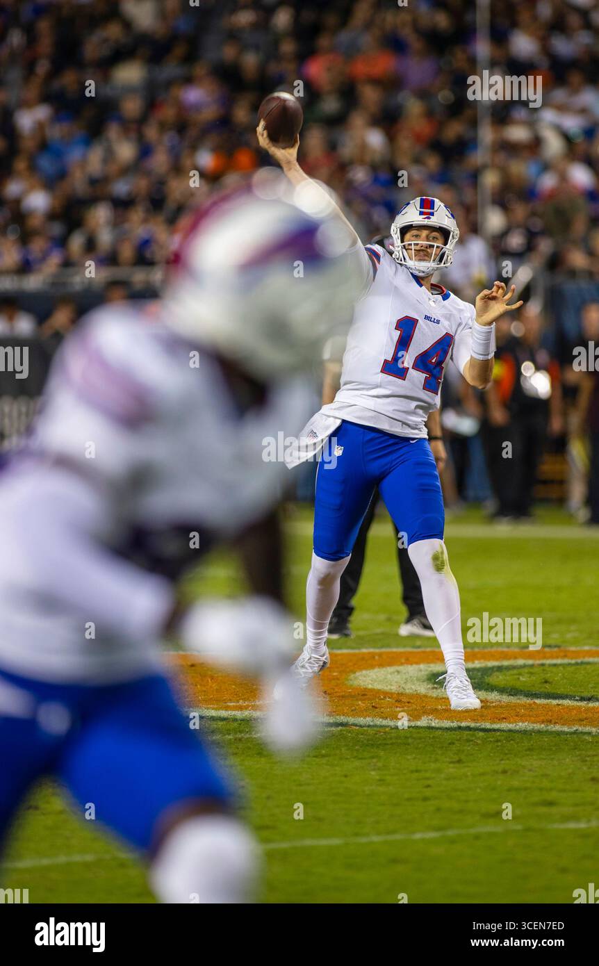 August 17, 2025: Buffalo Bills Quarterback Mike White (14) throws the ...