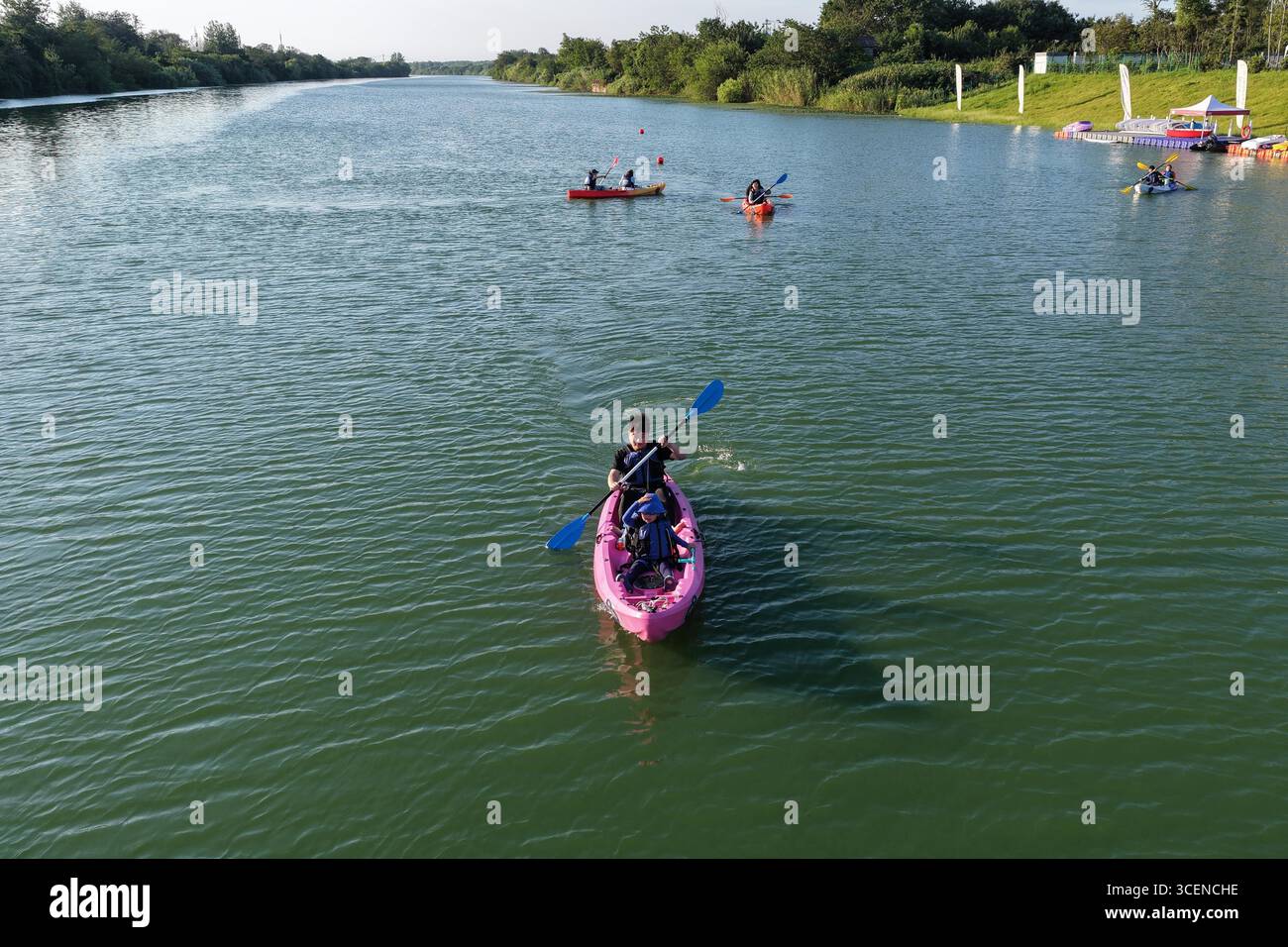 Aerial photo shows people rowing on the water in Yangzhou City, east ...