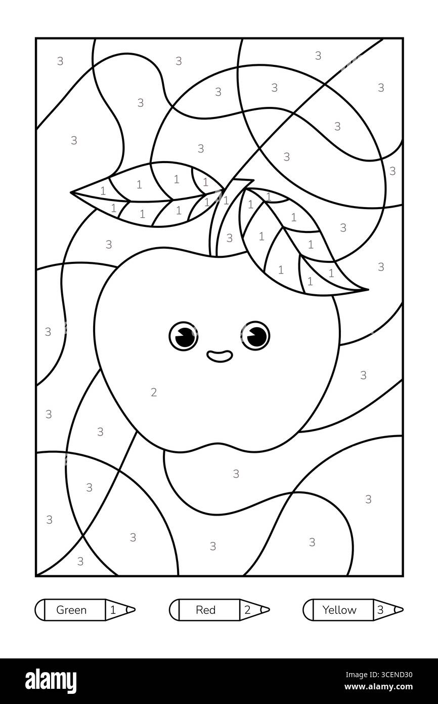 Coloring page with a picture of an apple to color by numbers Stock ...