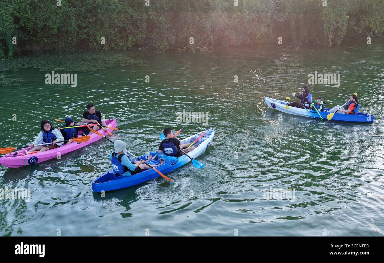 Aerial photo shows people rowing on the water in Yangzhou City, east ...