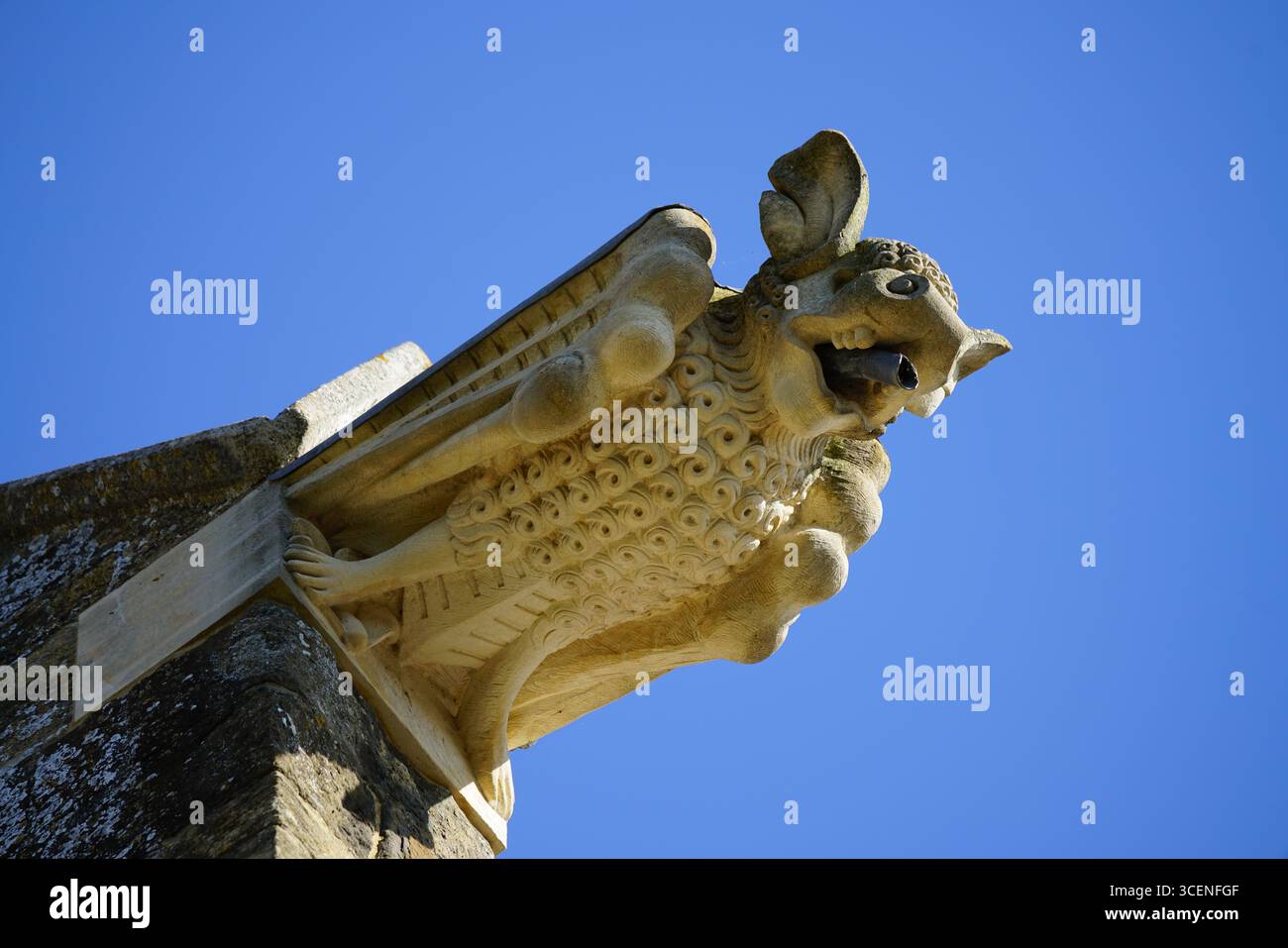 Historic Gargoyle Sculpture Against Clear Blue Sky on a Gothic ...