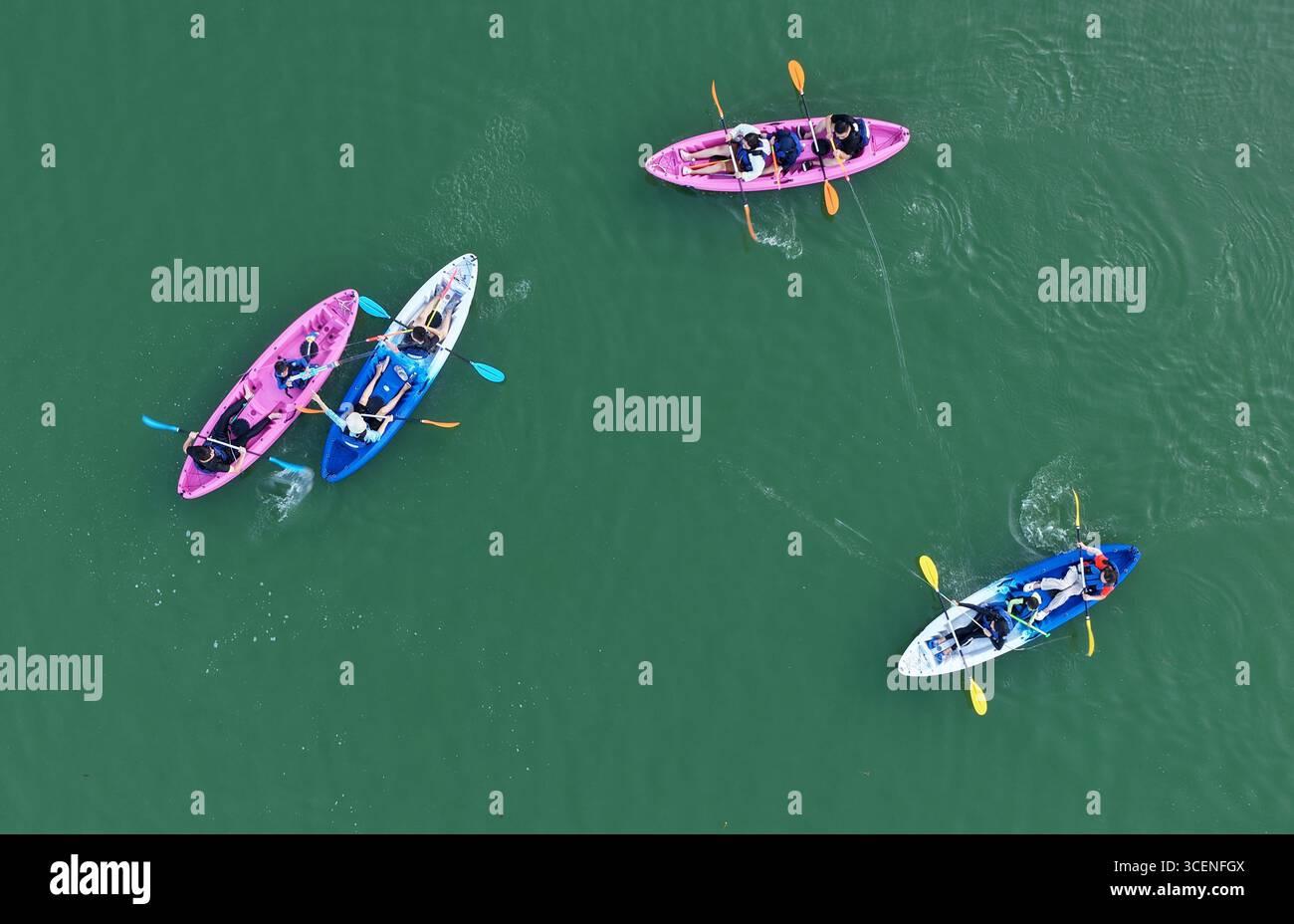 Aerial photo shows people rowing on the water in Yangzhou City, east ...