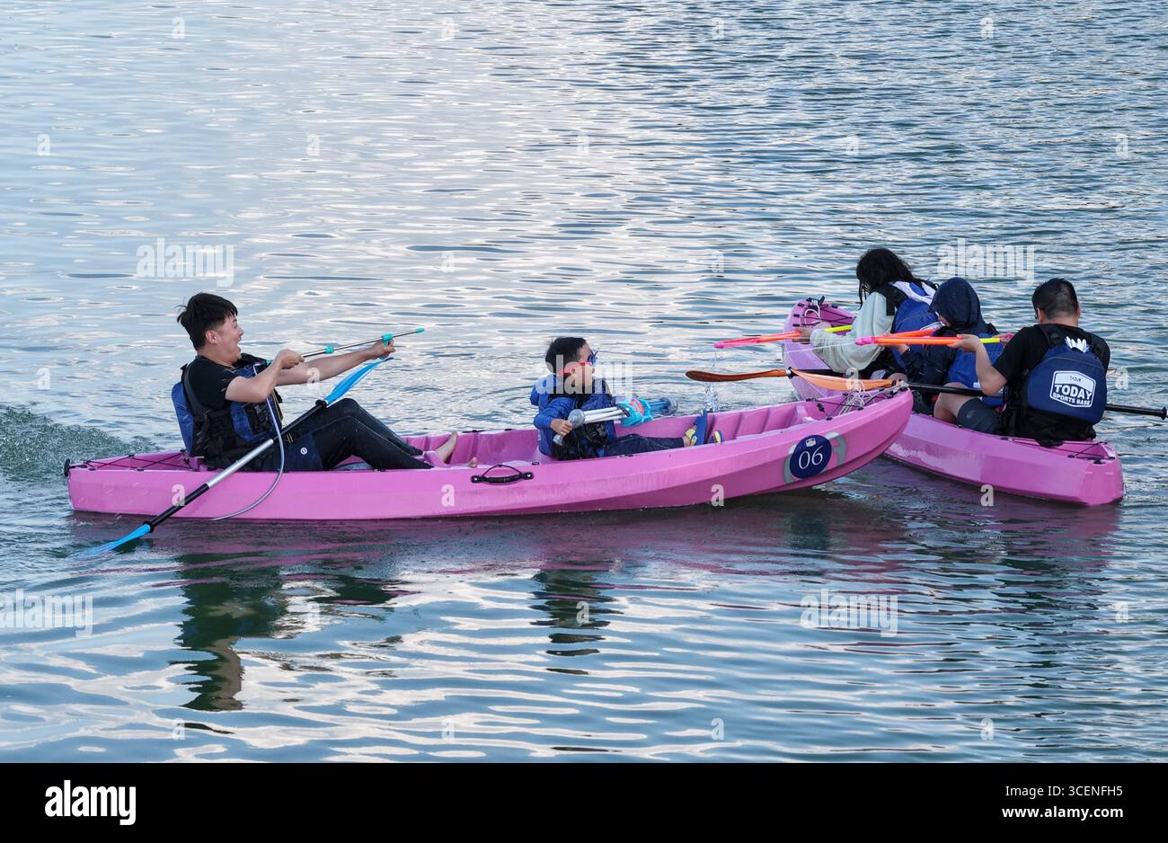 Aerial photo shows people rowing on the water in Yangzhou City, east ...