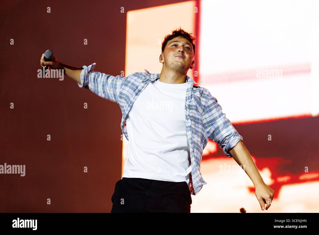 Singer Zak Abel during a concert by DJ Kygo on the "Space Stage" as part of "Frequency 2025" on ...