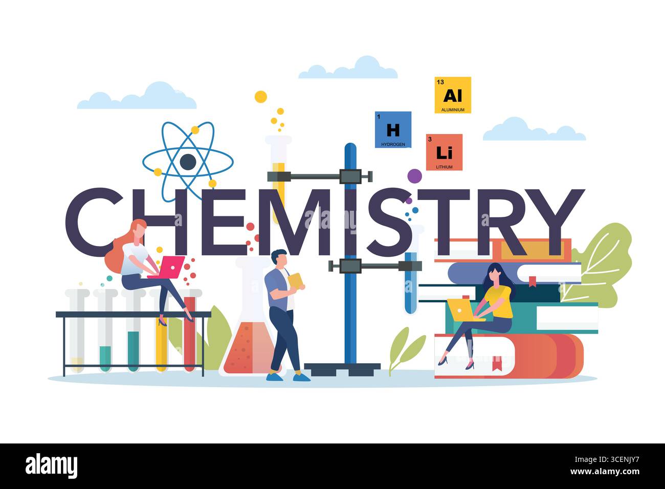 Chemistry scene with chemistry elements. Chemistry scene with miniature ...