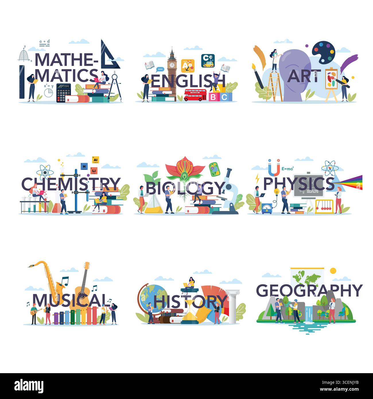 Education and school class set with education elements. Modern school ...