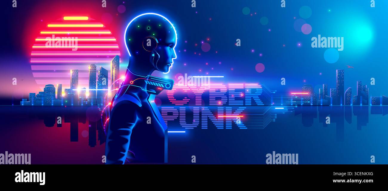 Portrait of a cyborg woman. A cyborg girl against the background of a ...