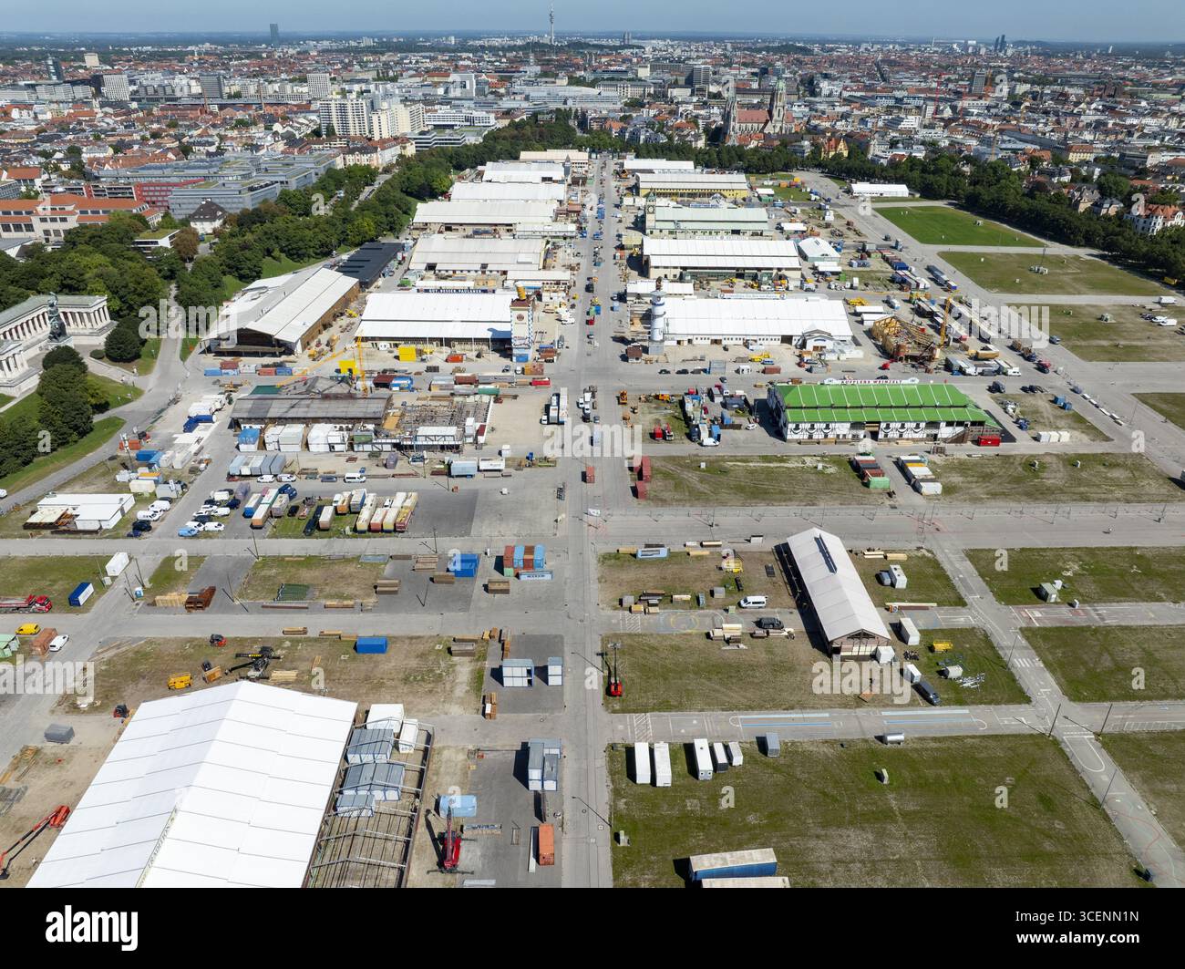 Munich, Germany - 18 August 2025: Aerial view of the Messe München ...