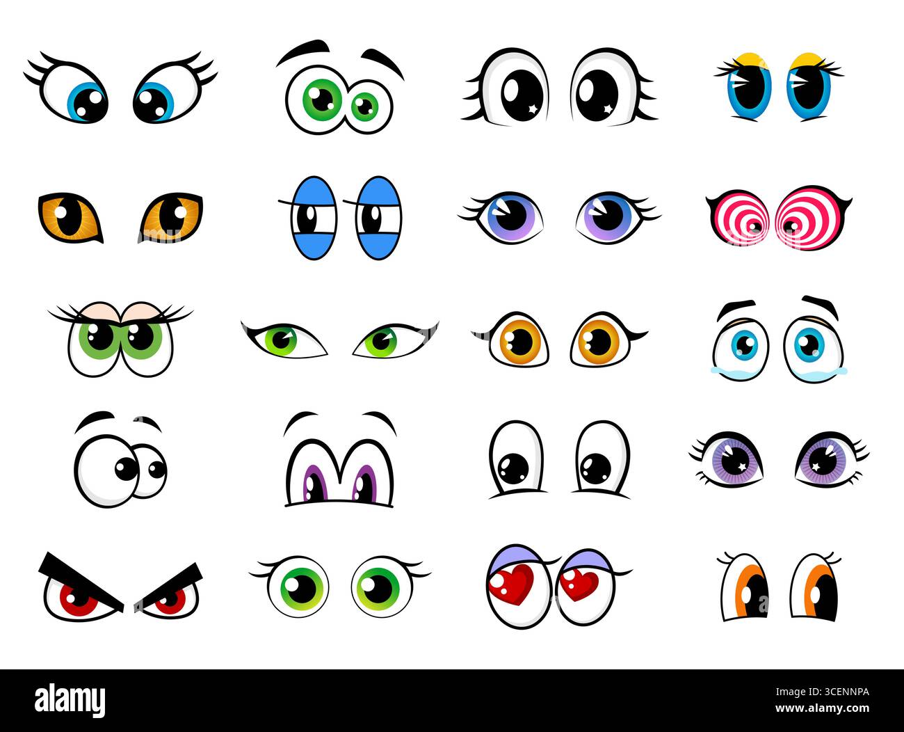Cartoon character eyes for comic cute face and funny smiles, vector ...