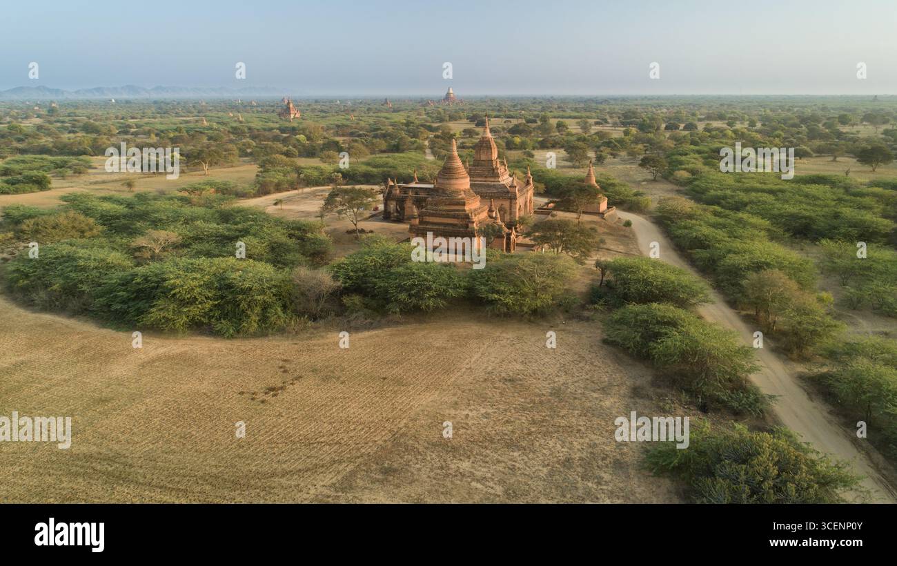Aerial view of ancient temples standing proudly amidst the lush ...