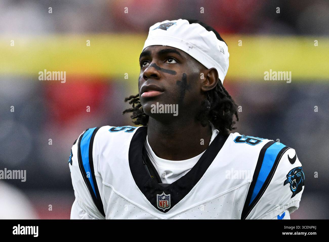 Carolina Panthers wide receiver Kobe Hudson (86) looks on prior to an ...