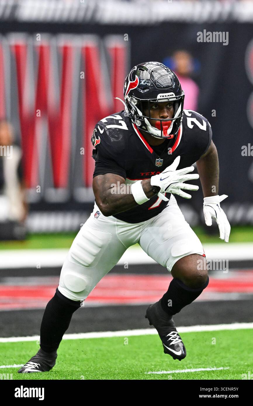 Houston Texans running back Woody Marks (27) runs a route against the ...