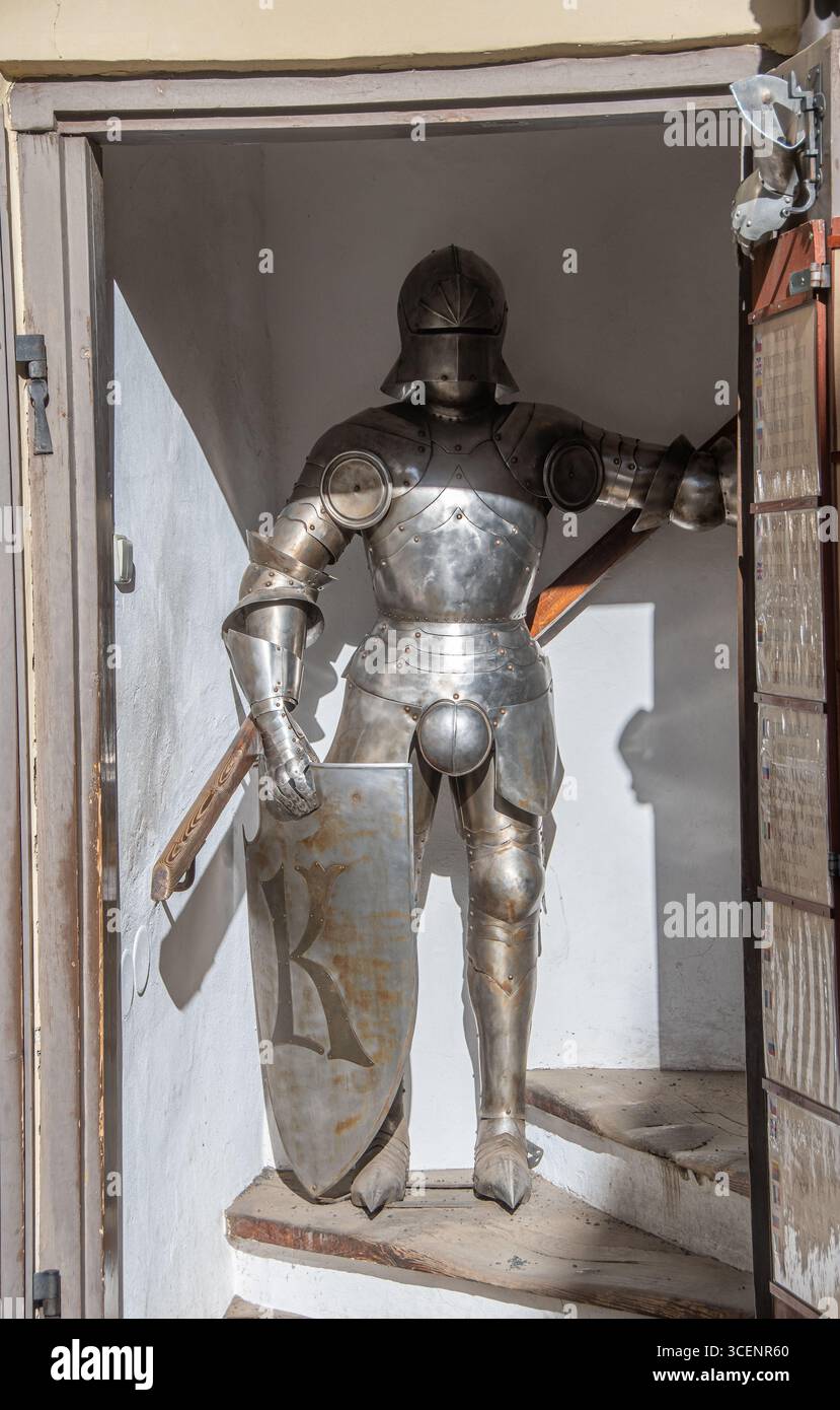 A medieval knight in an entrance gate on the grounds of Prague Castle ...