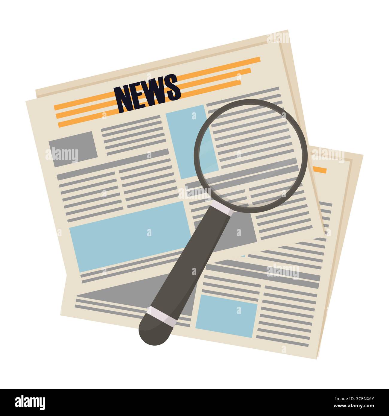 Newspaper with magnifier, flat style, search information, analysis ...