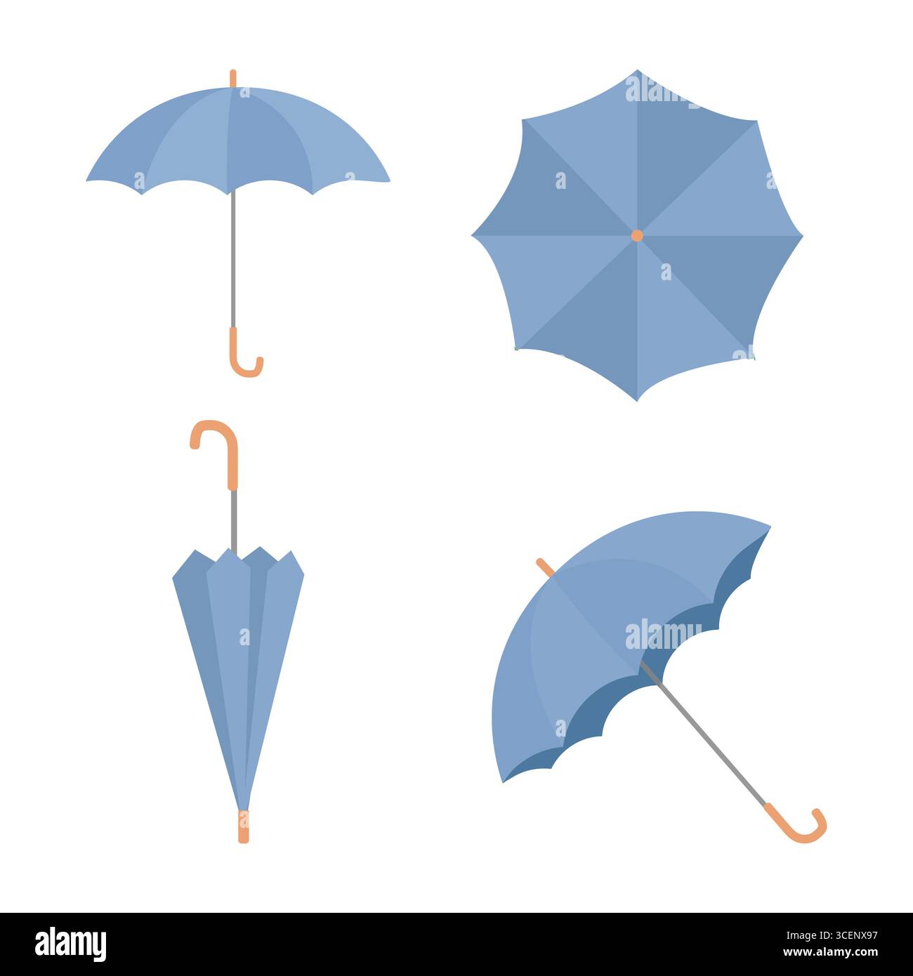 Set, group of umbrellas in different view isolated on white background ...