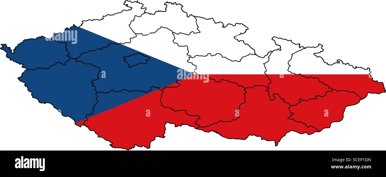 Czech Republic Map with National Flag – Vector Illustration of Country ...