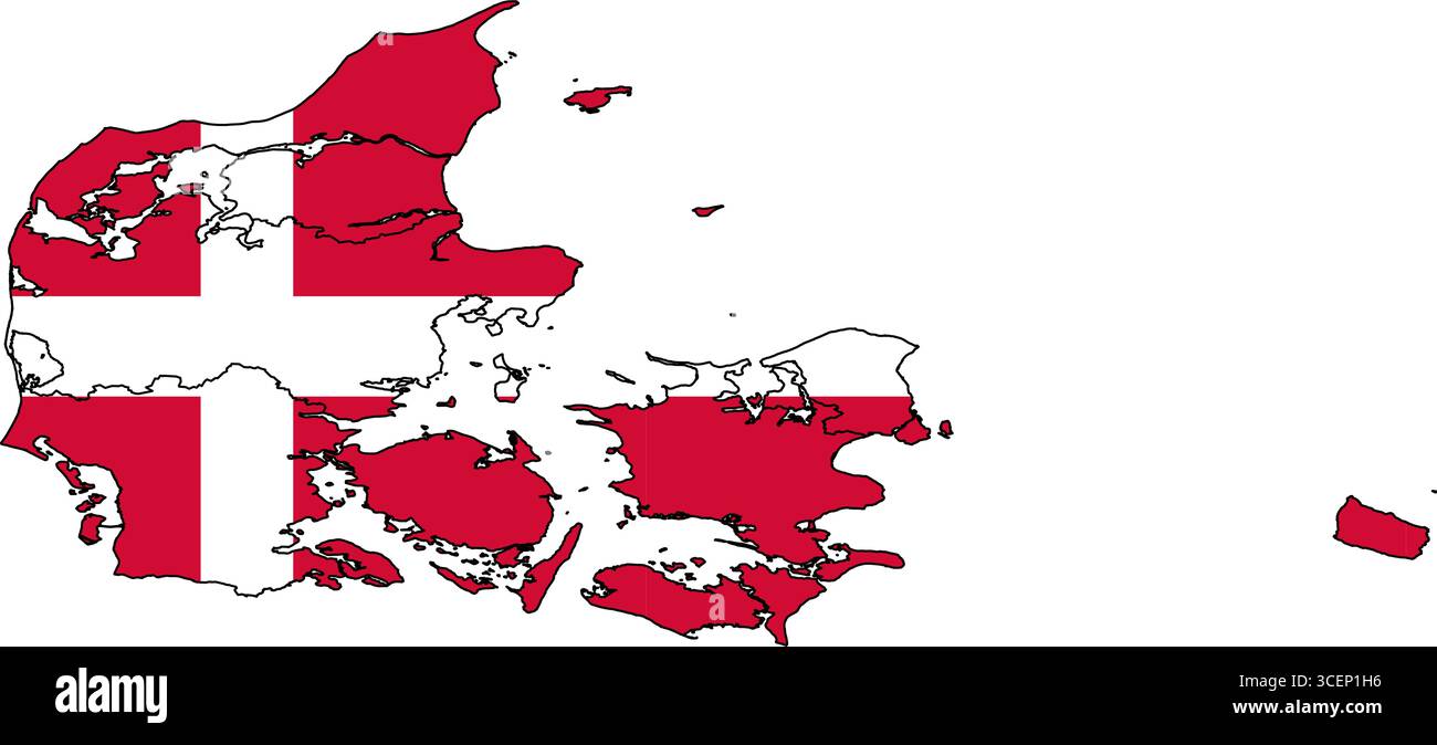 Denmark Map with National Flag – Vector Illustration of Country Outline ...