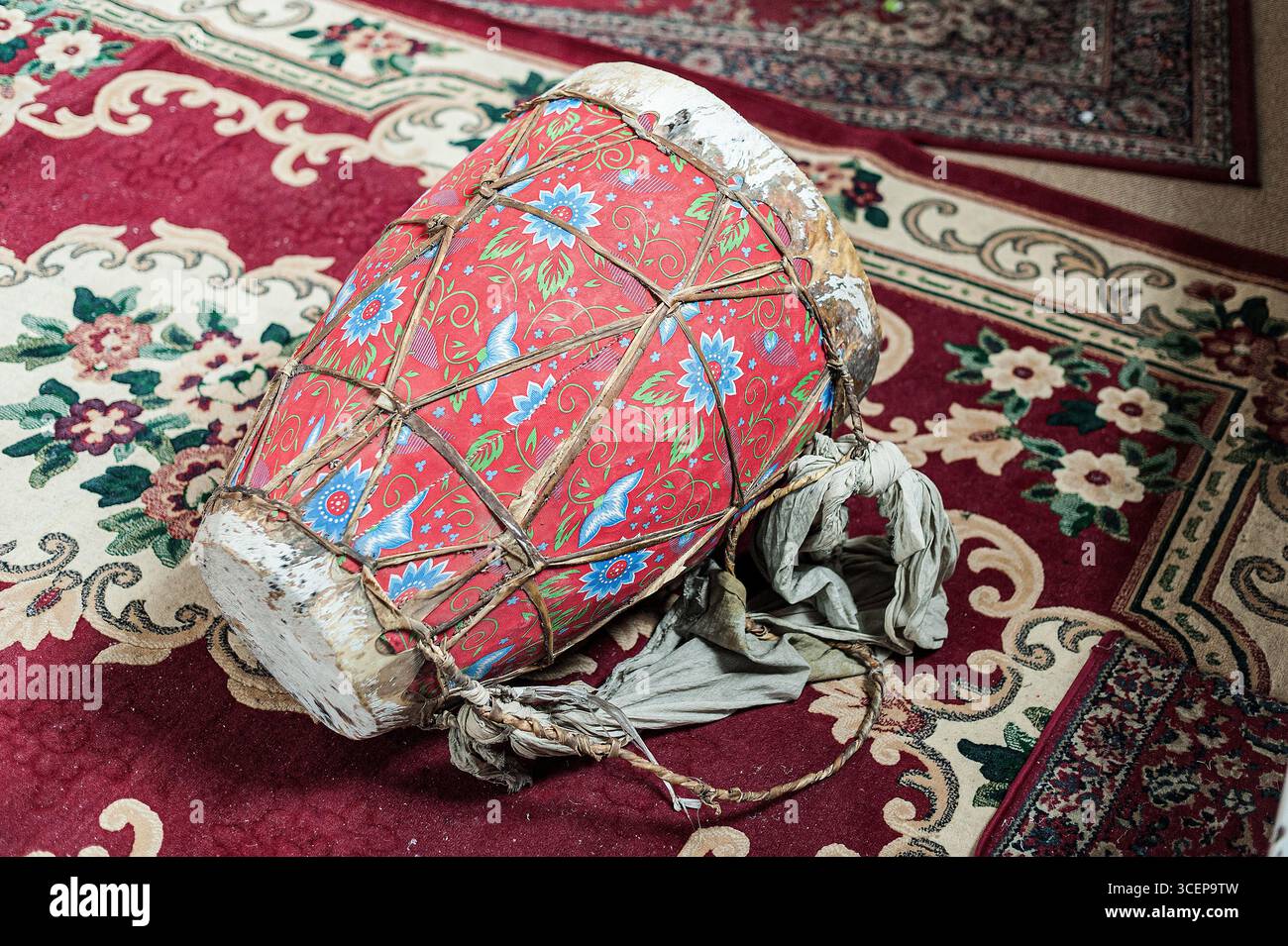 Colorful kebero, the traditional drum of the Ethiopian Christian ...