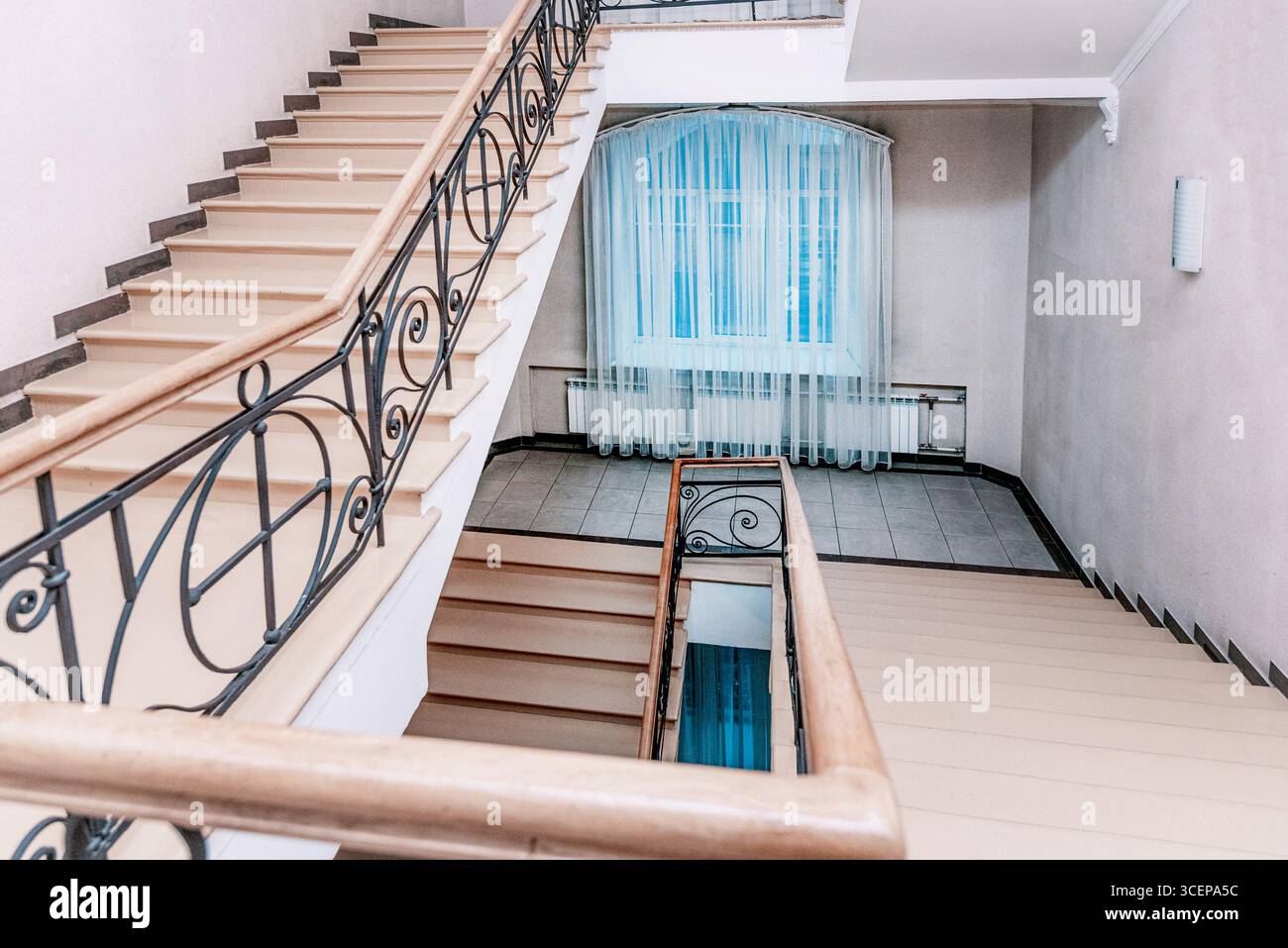 Staircase stair between floors, entrance to residential multi-storey ...