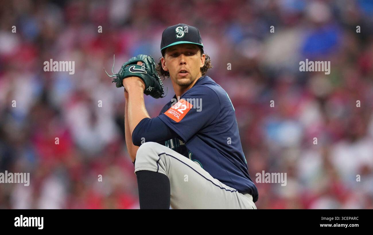 Seattle Mariners' Logan Gilbert plays during a baseball game Monday ...