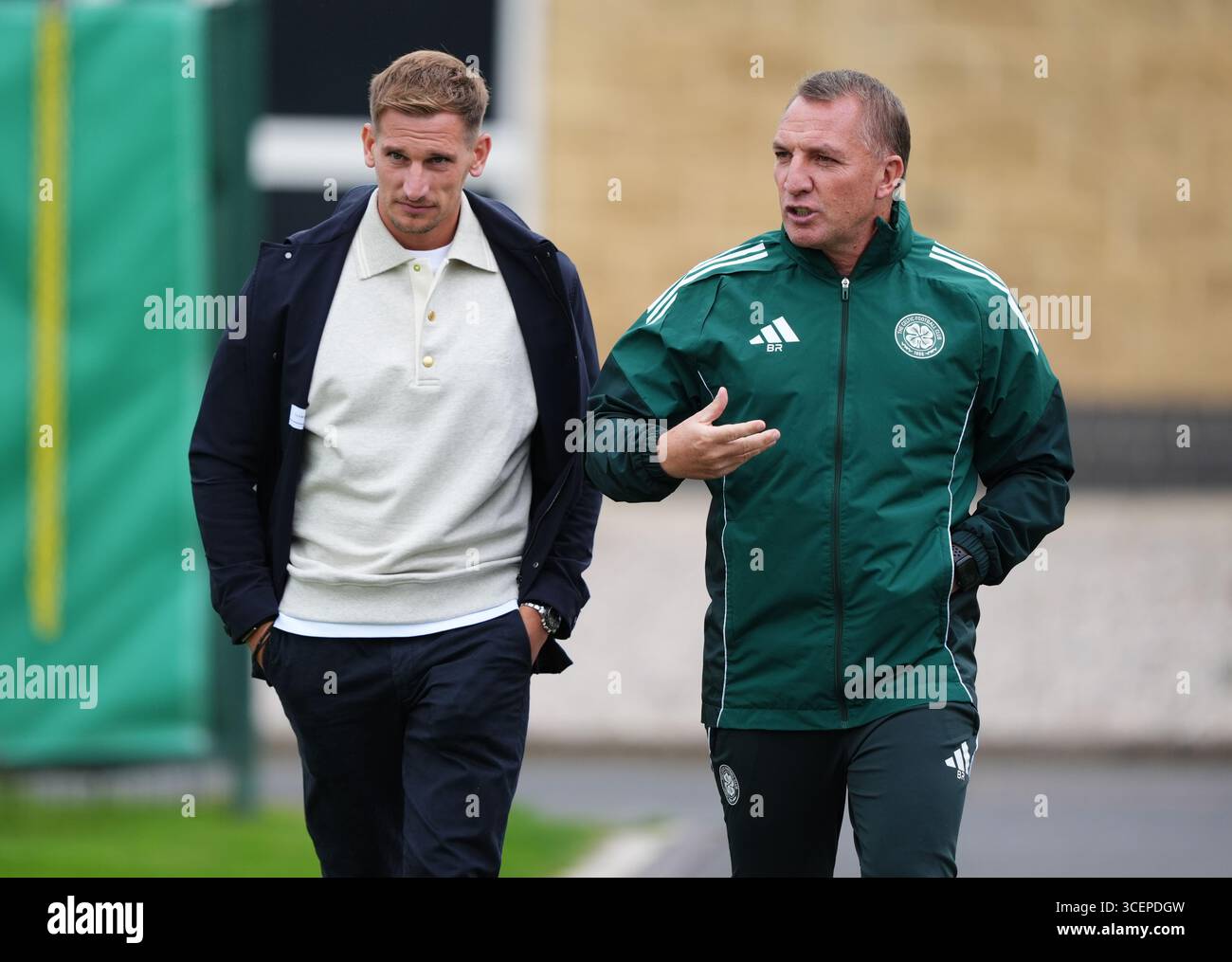 Celtic manager Brendan Rodgers alongside Marc Albrighton (left) during ...